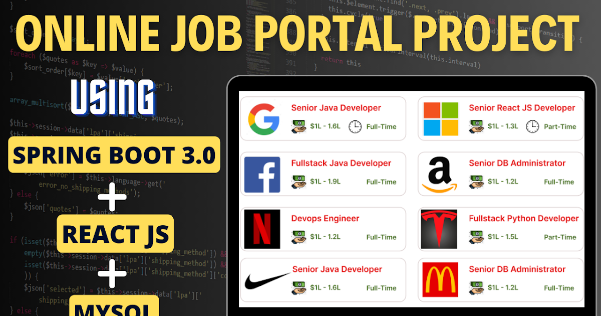 Online Job Portal Project Using Spring Boot React Js Mysql Full Stack Project In Spring